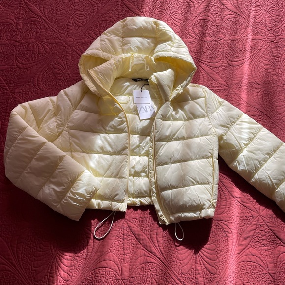 Zara | Jackets & Coats | Nwt Yellow Cropped Puffer With Hood | Poshmark